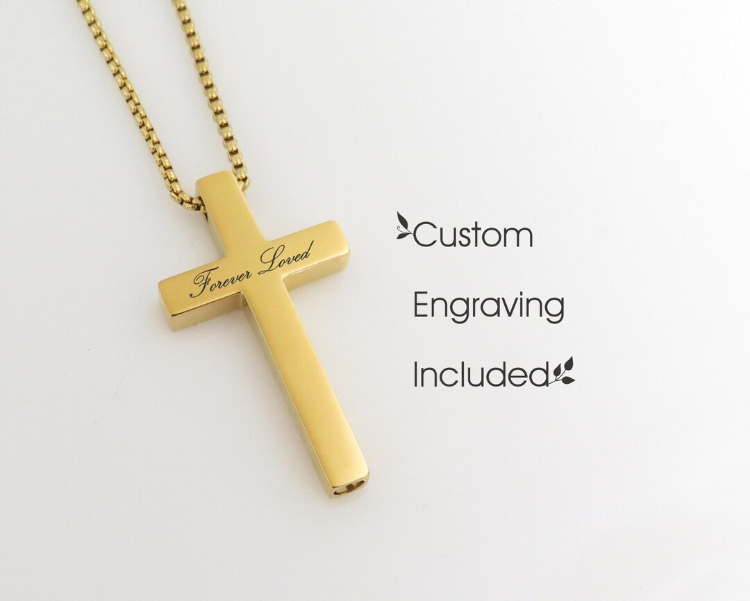 Personalized Gold Cross Cremation Necklace: Stainless Steel Ash Urn ...
