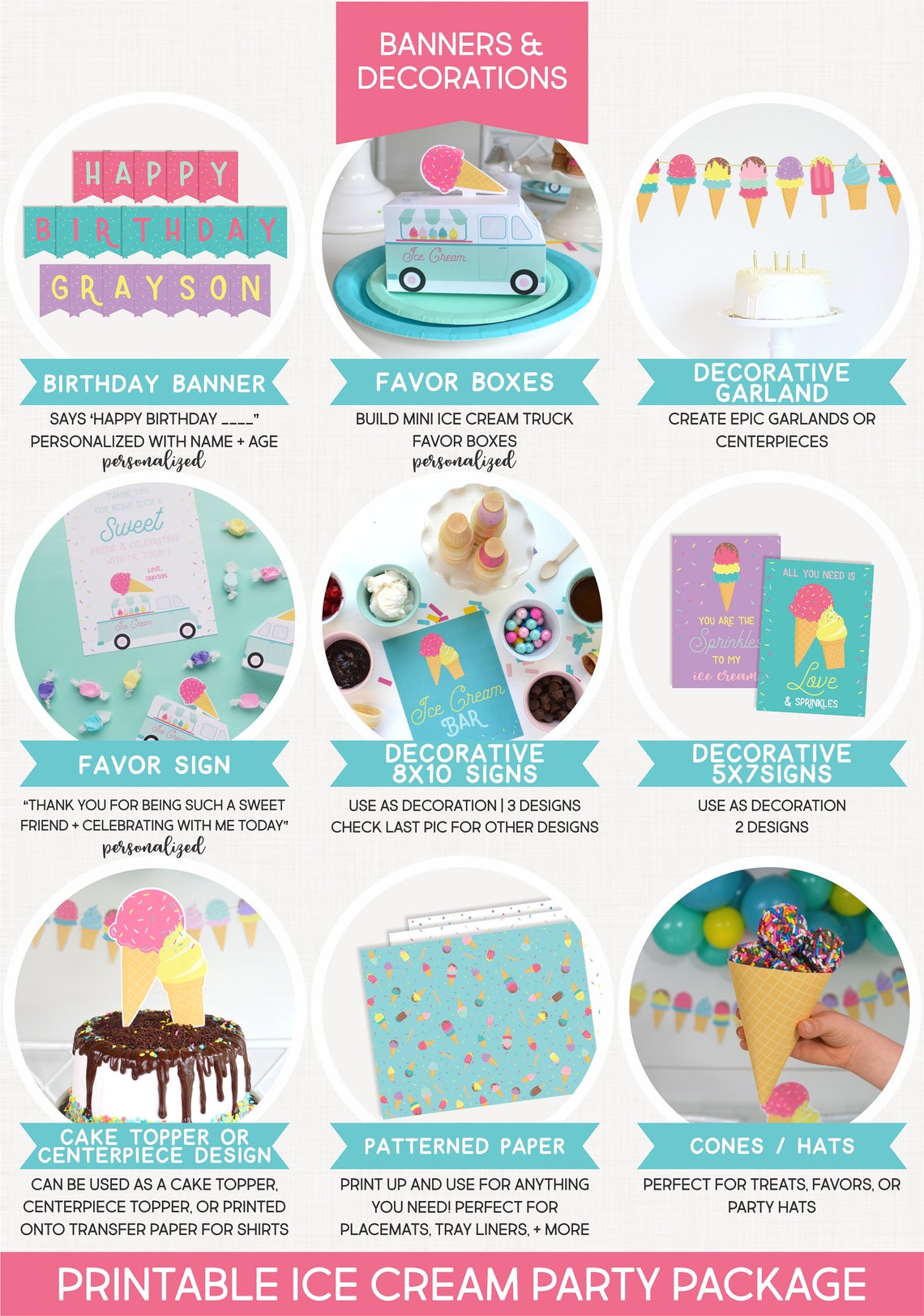 Ice Cream Birthday Party Package | Printable Ice Cream Party ...