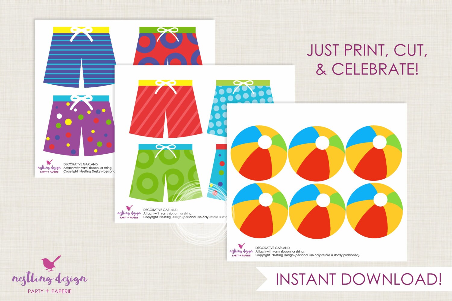 Beach Ball Banner / Garland / Swim Trunk Garland / Pool Party ...