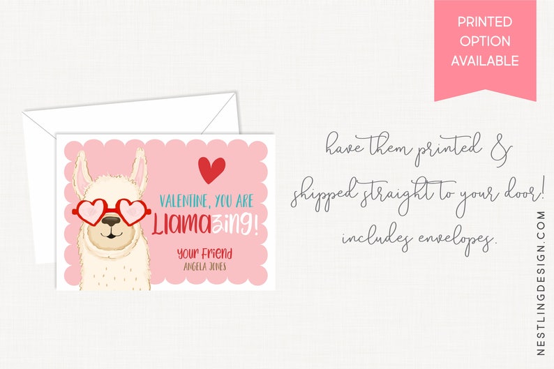 Llama Valentines Cards for Kids | Photo Valentine | Printable ...