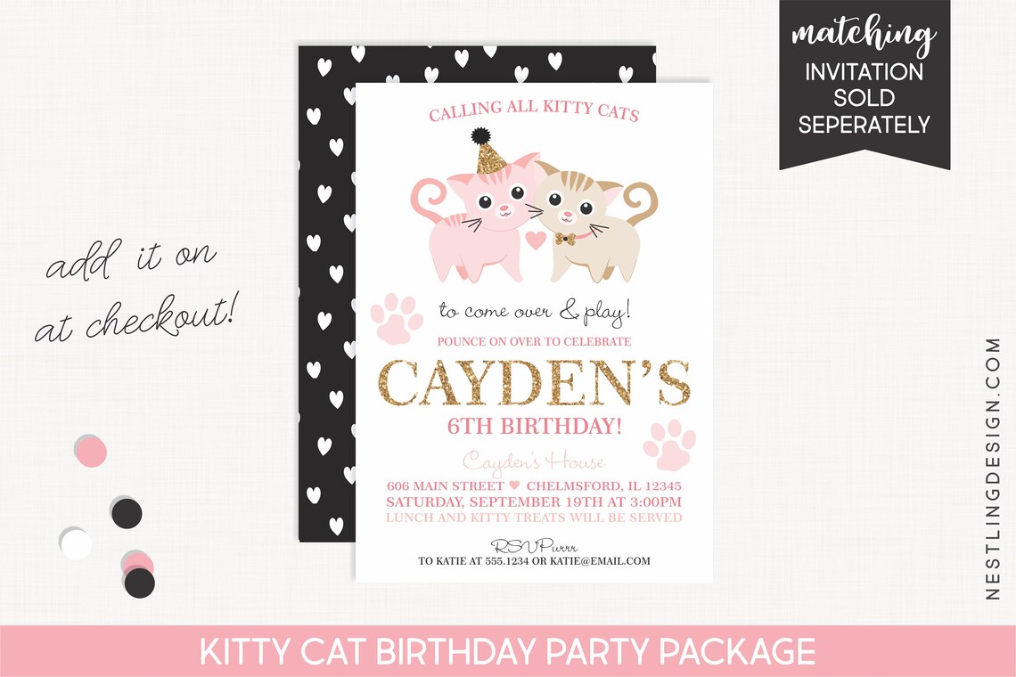 Kitty Cat Party Package Kitten Birthday Party Cat Birthday - Etsy