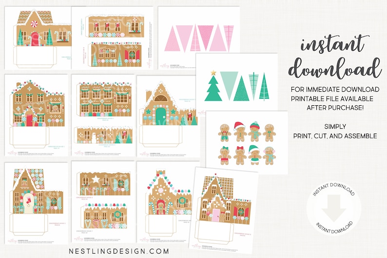 Gingerbread House Village | Printable Gingerbread Houses | Christmas ...