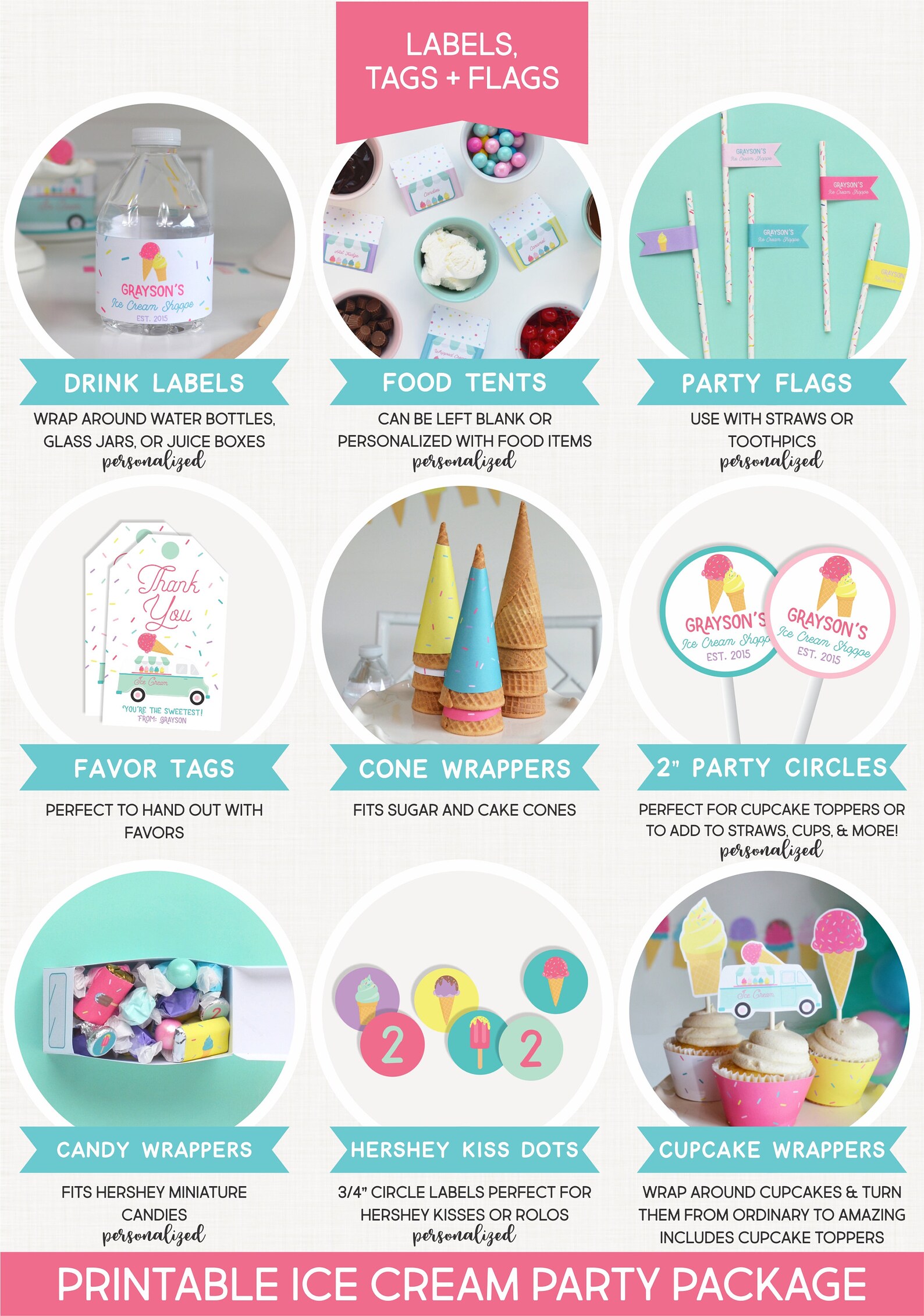 Ice Cream Birthday Party Package Printable Ice Cream Party - Etsy