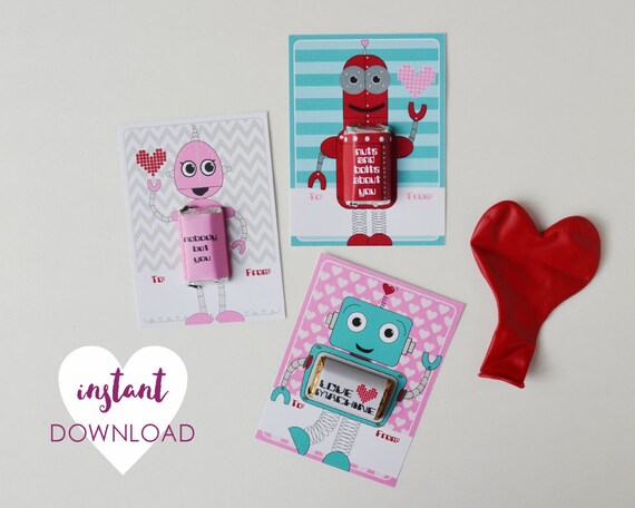 Robot Valentines / Robot Valentine's Day Cards / Valentine / Candy ...