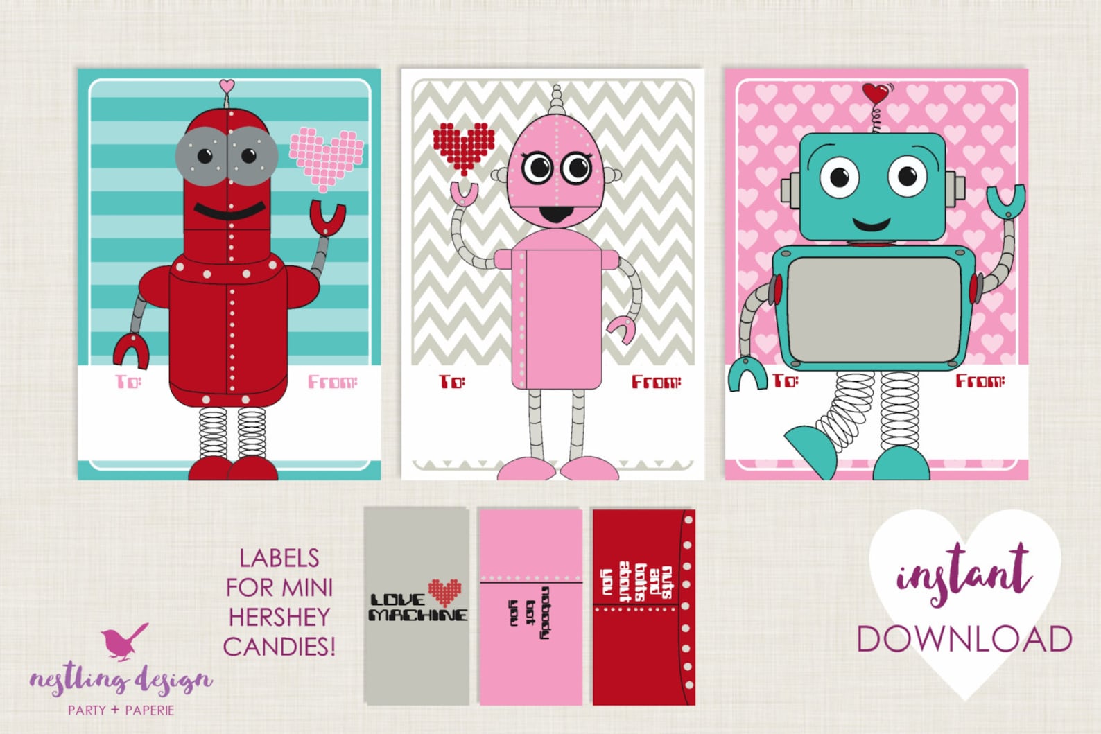 Robot Valentines / Robot Valentine's Day Cards / Valentine / Candy ...