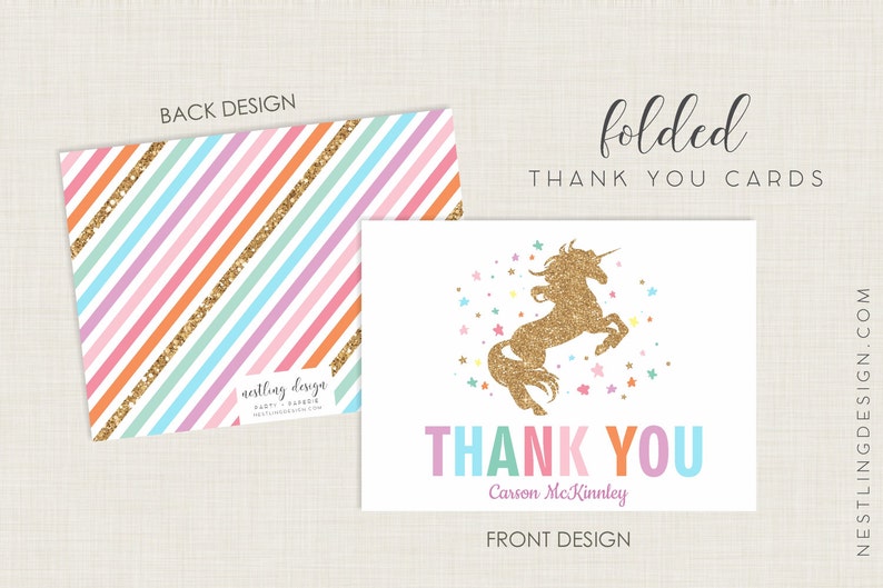 Printable Unicorn Thank You Cards / Personalized / Blank Thank | Etsy