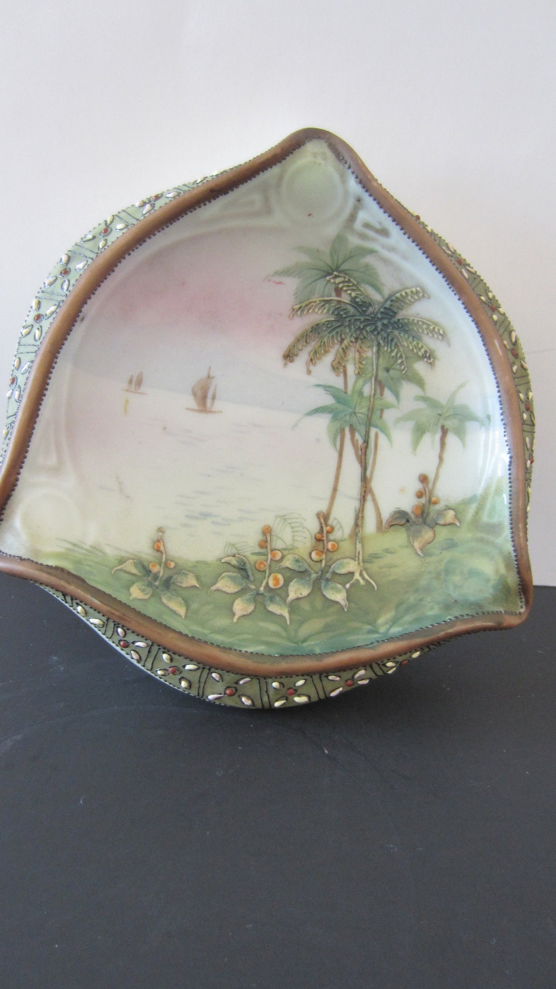NIPPON ASH TRAY Moriage Pattern Beautiful Hand Painted Wonderful Colors ...