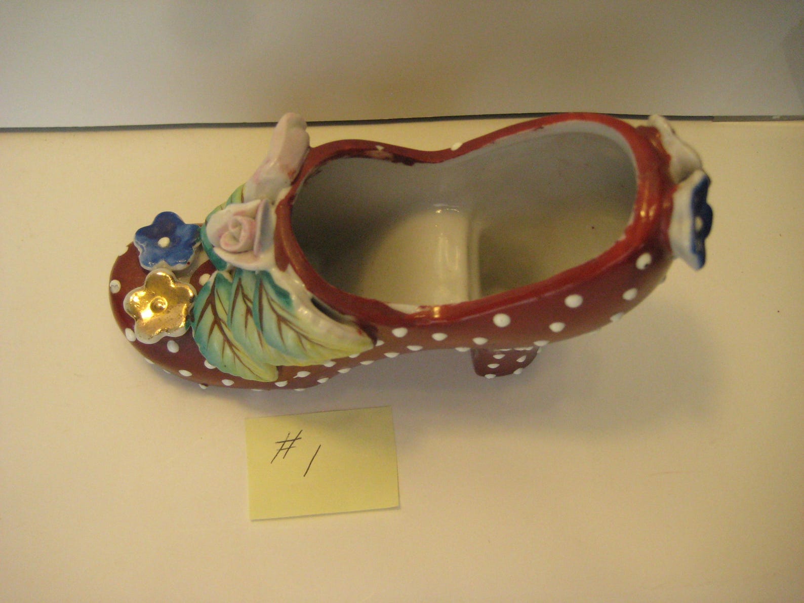 Large High Heel Shoe Planter** 6 In. Size** Red Polka Dot Shoe**trinket ...