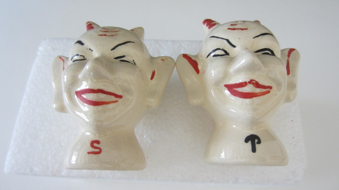 Vintage LUCIFER , DEVIL, SATAN Pottery Salt and Pepper Shakers Vintage ...