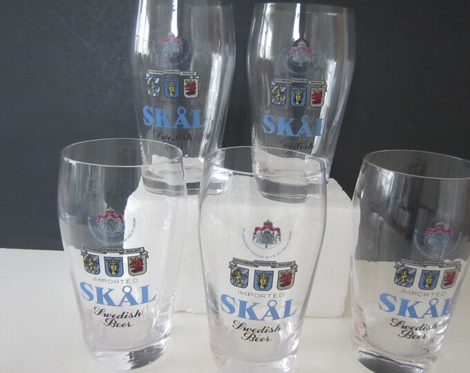 5 Vintage SWEDISH BEER GLASSES ** Skal **cheers** Good Health* Lovely ...
