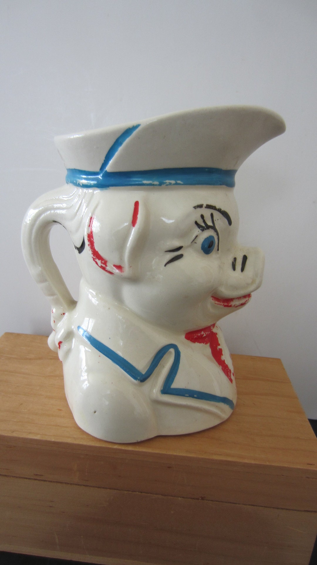 Smiling Pig Small Pitcher * 1940's * Ceramic Colonial Toby Style Milk ...