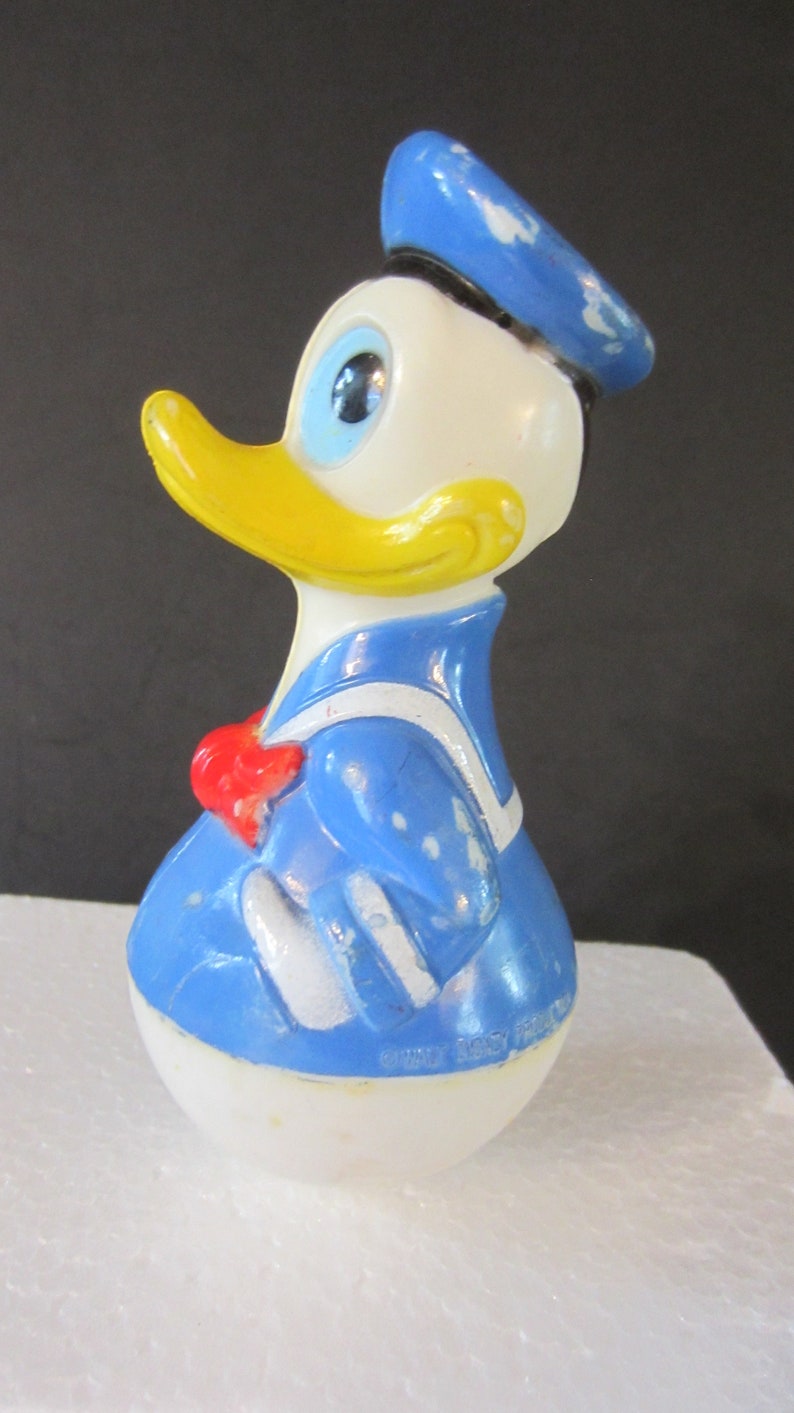 1975 DISNEY DONALD Duck ROLY Poly Toy **wobble Baby Toy** Hard Plastic ...