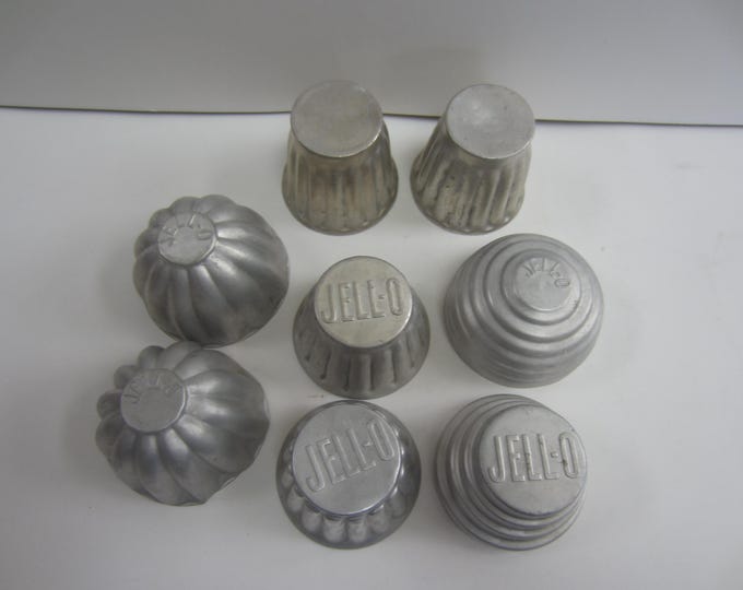 Aluminum JELL-O Brand INDIVIDUAL MOLDS, 1940's, 8 Gelatin Tins, Fluted ...