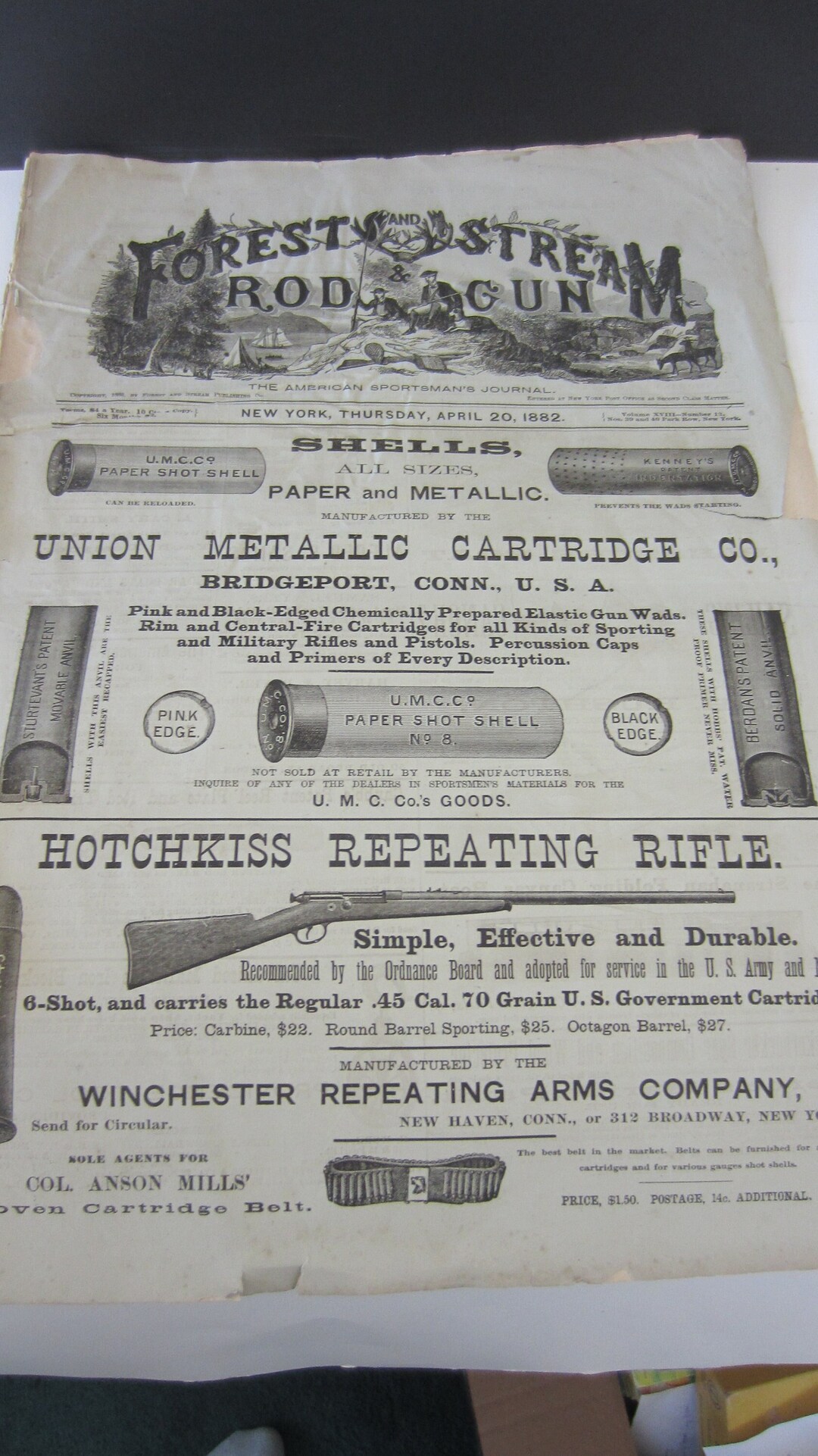 FOREST and STREAM ,ROD and Gun Newspaper april 20, 1882 Original ...