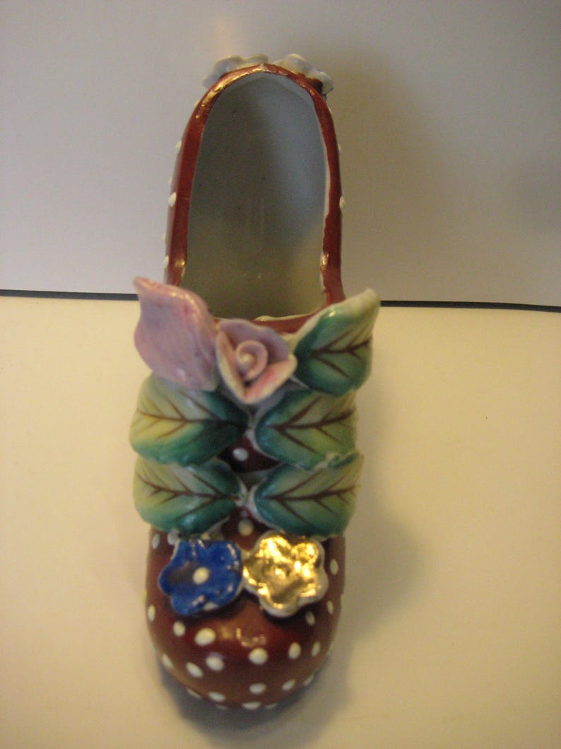 Large High Heel Shoe Planter** 6 In. Size** Red Polka Dot Shoe**trinket ...