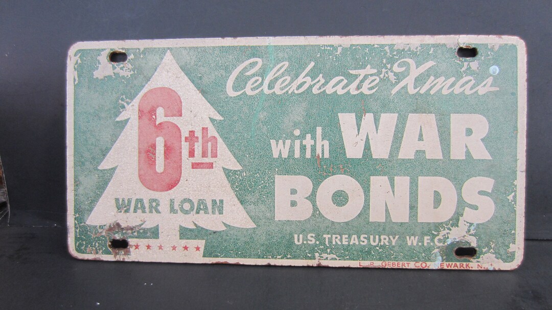 WW II War Bonds Christmas Car License Plate** Fiberboard** Gebert Co ...
