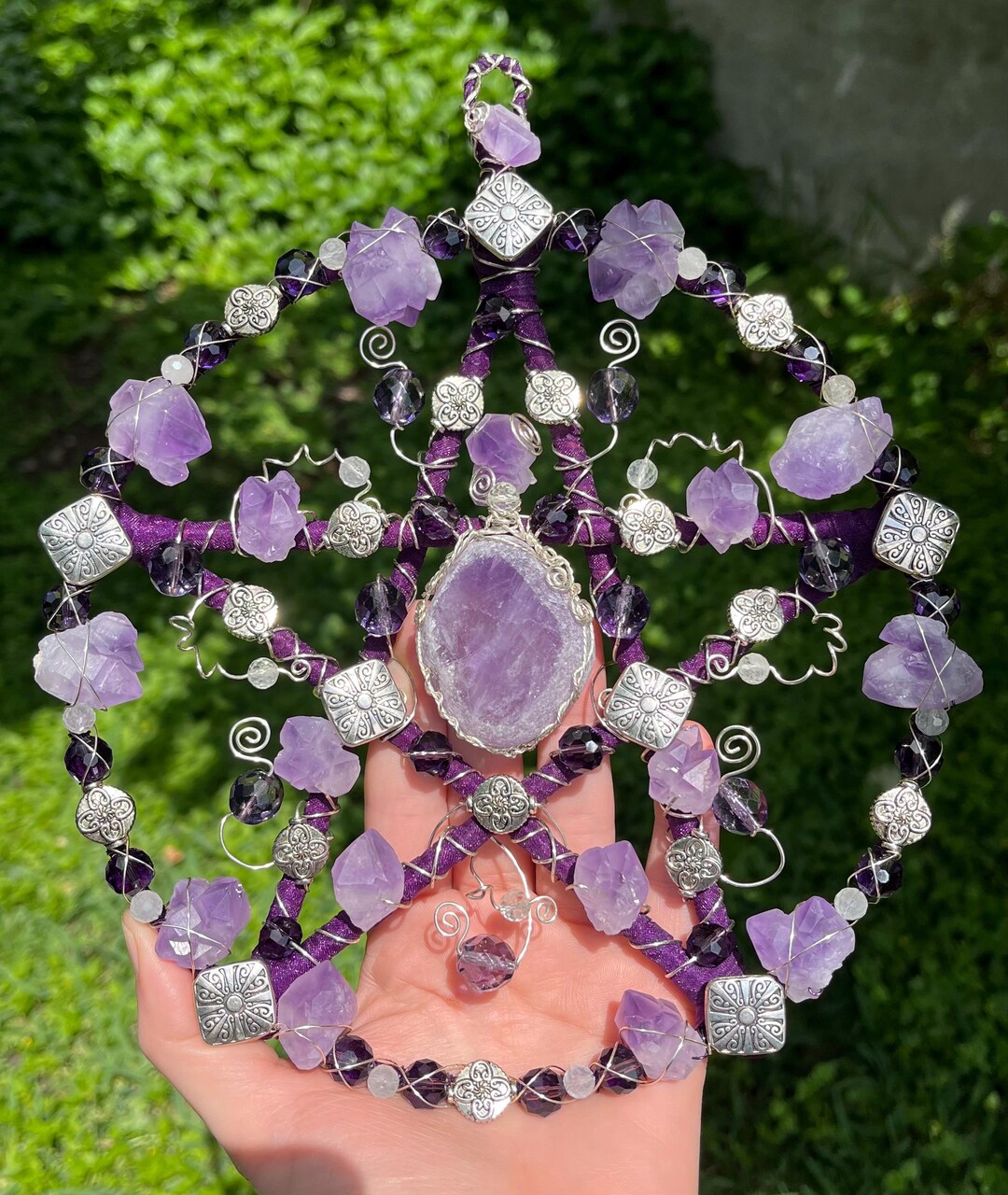 Seer Stone Pentacle With Amethyst and Topaz, Gemstone Beads, Purple ...