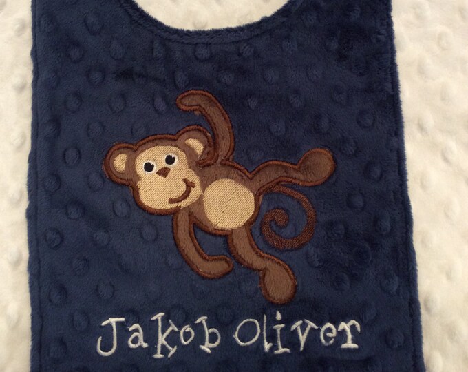 MONKEY BIB/BOYS Bib/navy Monkey Bib/monkey/minky Bib/gender Neutral Bib ...