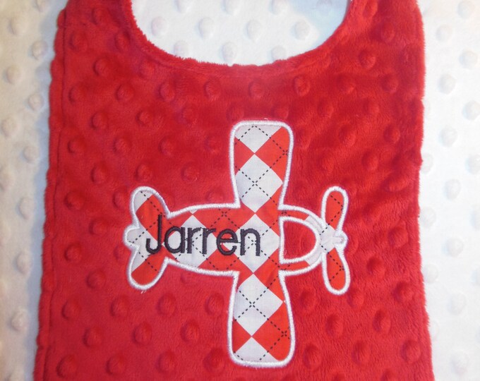 AIRPLANE Bib/airplane Baby Bib/airplane/argyle Bib/red Minky Bib/boys ...