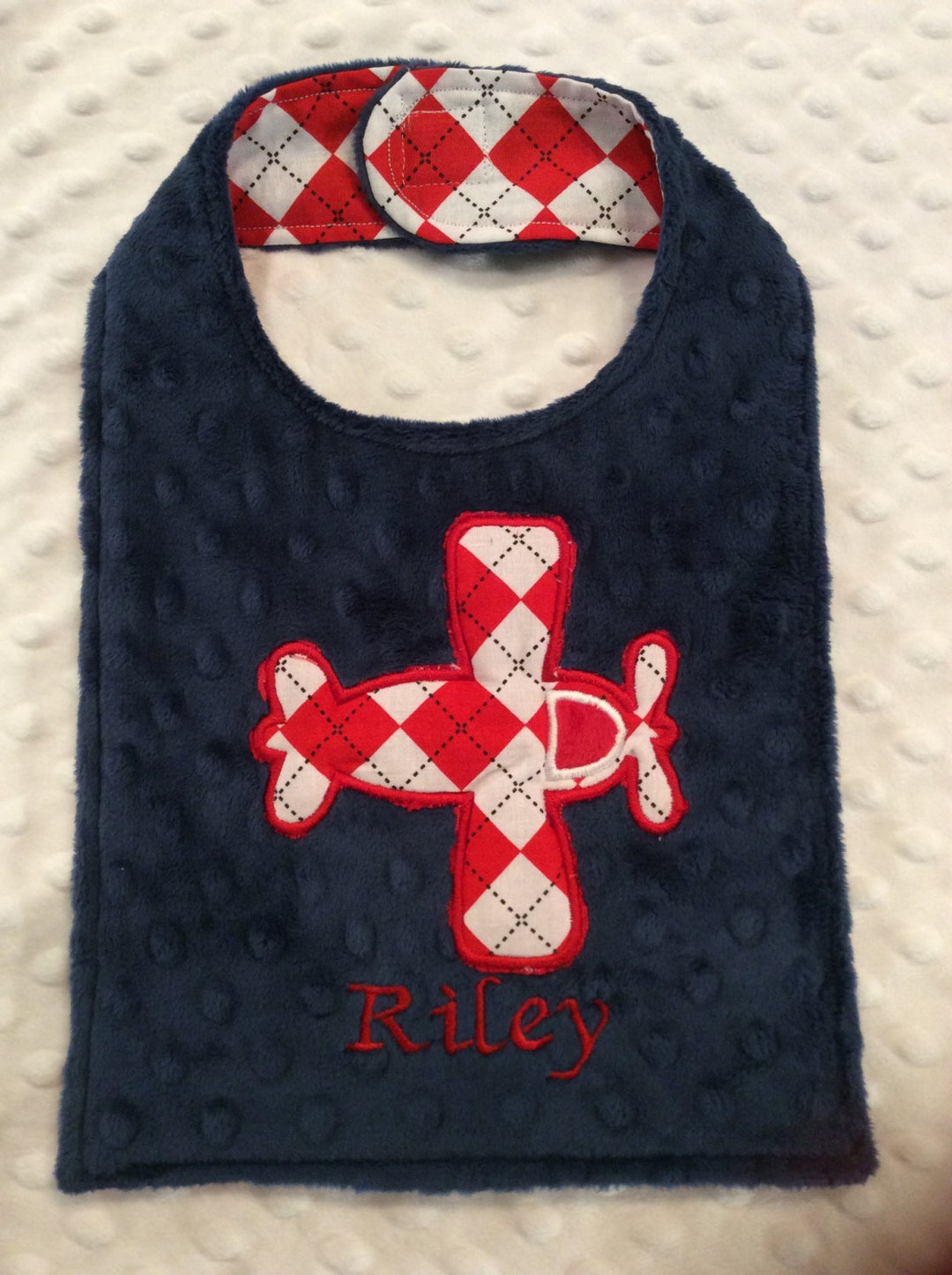 AIRPLANE BIB/BOYS Bib/navy and Red Airplane Bib/airplane/navy Minky Bib ...