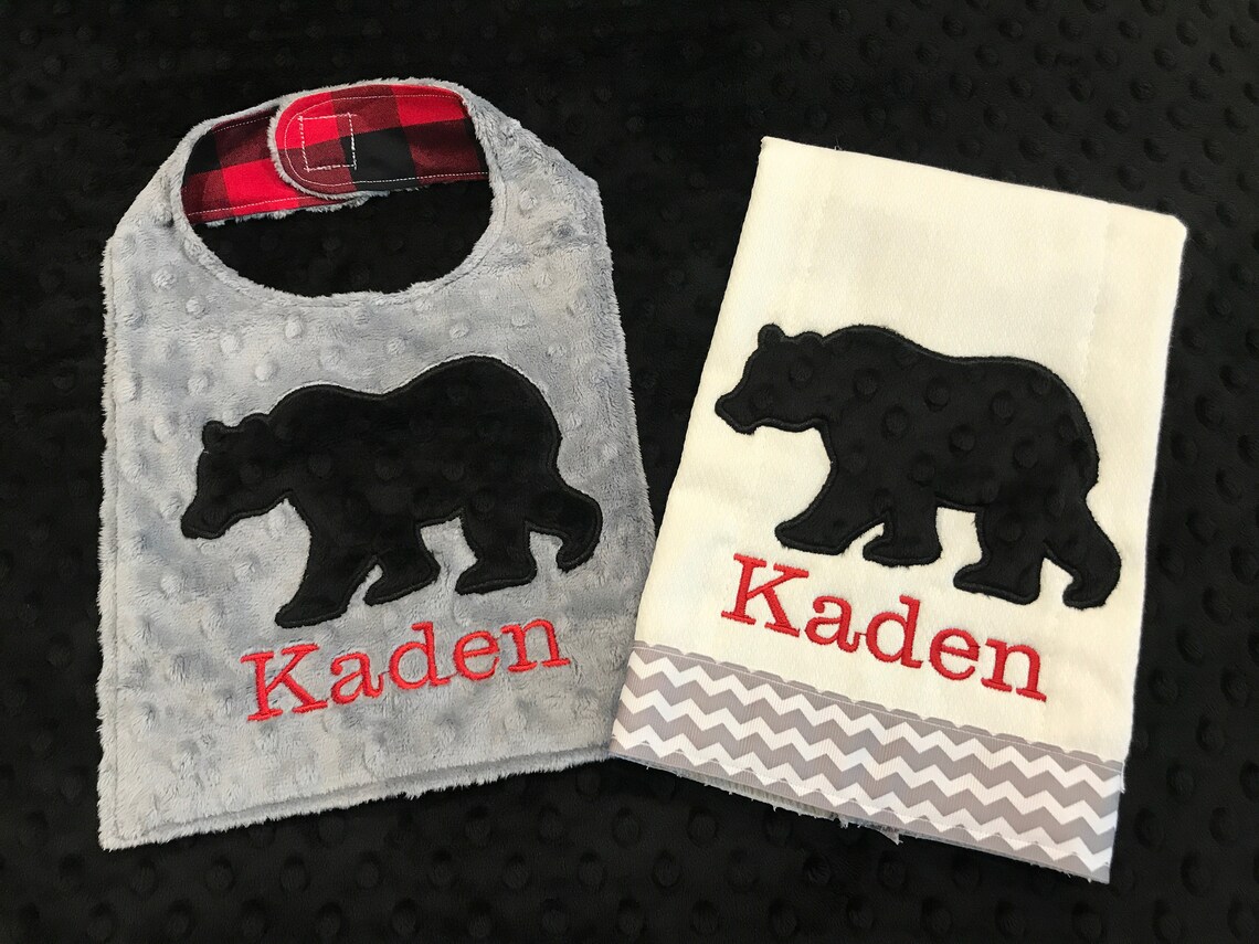 Bear Bib and Burp Set/bear/bear Bib/bear Burp Cloth/woodland Bib Set ...