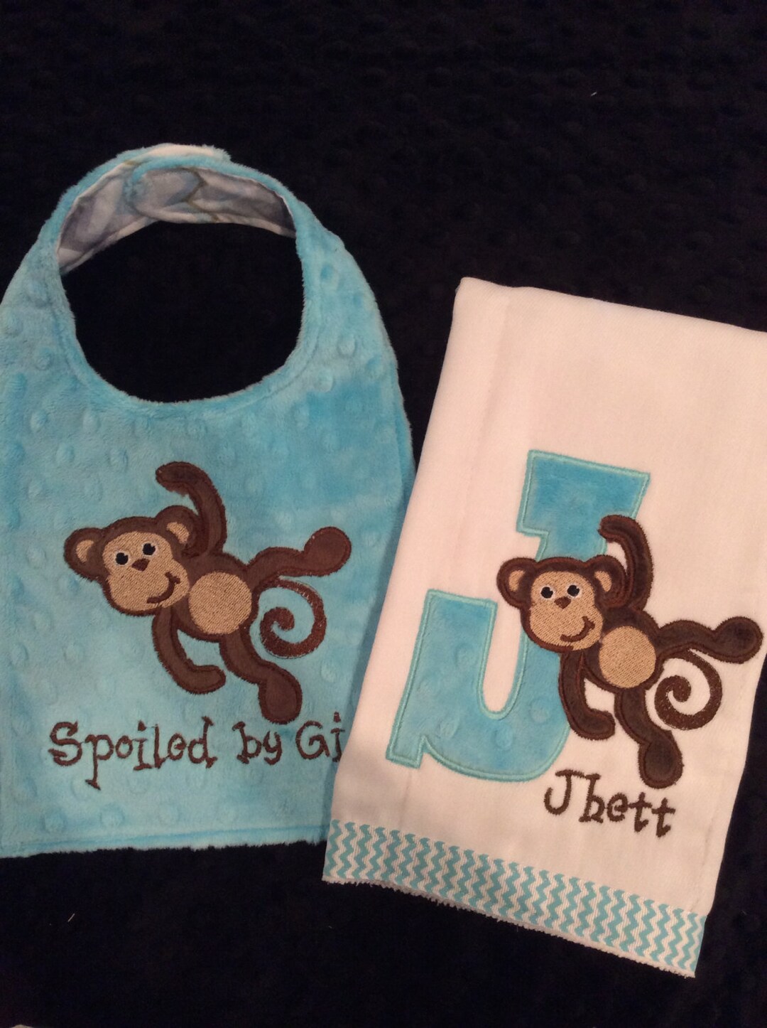 MONKEY Bib/monkey Burp and Bib Set/monkey Burp Cloth/initial Monkey ...