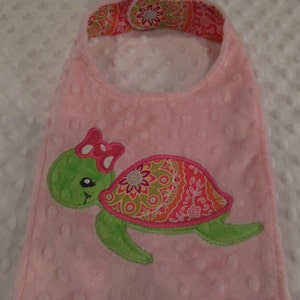 TURTLE BIB/GIRLS Bib/girls Turtle Bib/newborn Girls Bib/pink Minky Bib ...