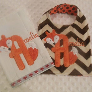 WOODLAND FOX Bib/chevron Fox Burp and Bib Set/fox Bib/fox Burp Cloth ...