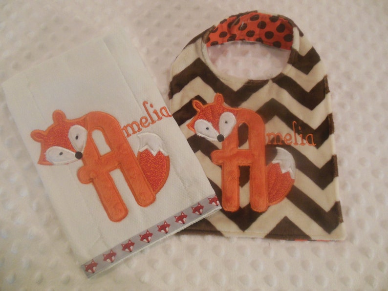 WOODLAND FOX Bib/chevron Fox Burp and Bib Set/fox Bib/fox Burp Cloth ...