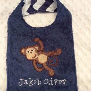 MONKEY BIB/BOYS Bib/navy Monkey Bib/monkey/minky Bib/gender Neutral Bib ...