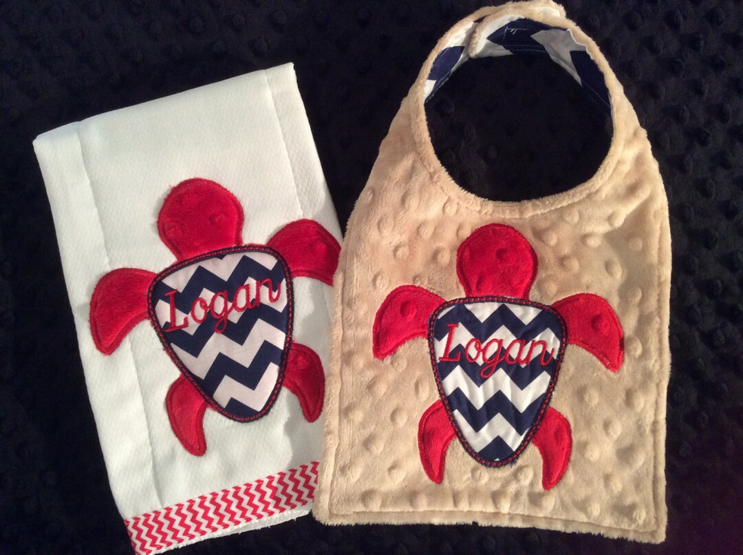 SEA TURTLE Bib/sea Turtle Burp and Bib Set/navy and Red Sea Turtle/burp ...