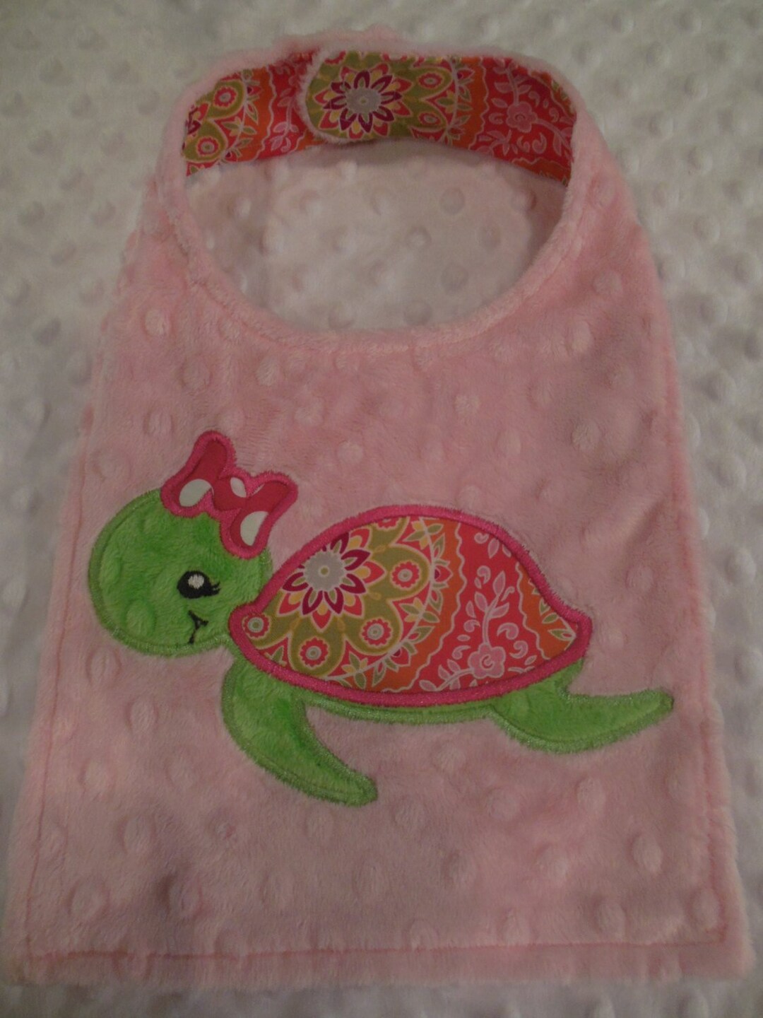 TURTLE BIB/GIRLS Bib/girls Turtle Bib/newborn Girls Bib/pink Minky Bib ...