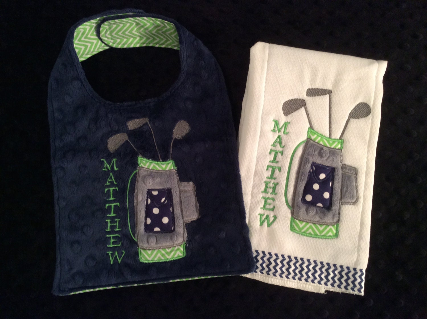 GOLF BIB Set/golf Bag Burp and Bib Set/golf Bib/boys Golf Bib | Etsy