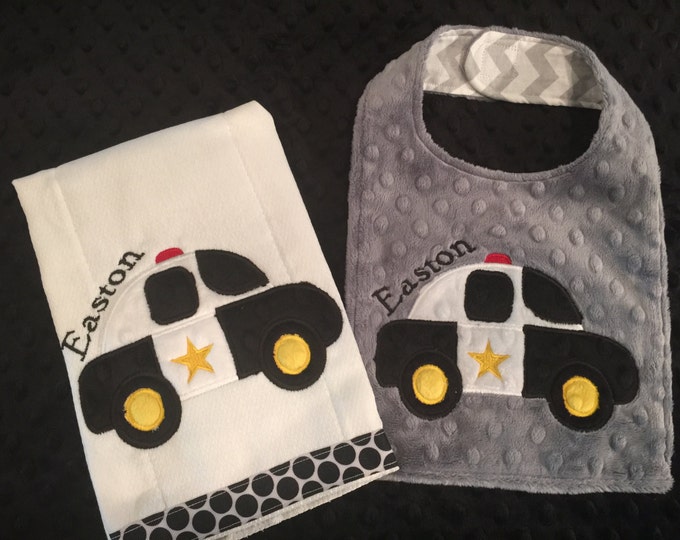 Police Burp and Bib Set/police Bib/police Burp Cloth/boys Police Bib ...