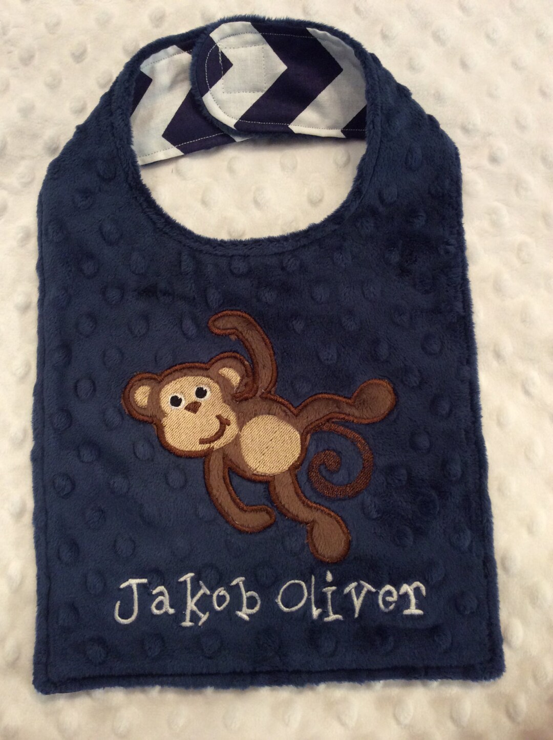 MONKEY BIB/BOYS Bib/navy Monkey Bib/monkey/minky Bib/gender Neutral Bib ...