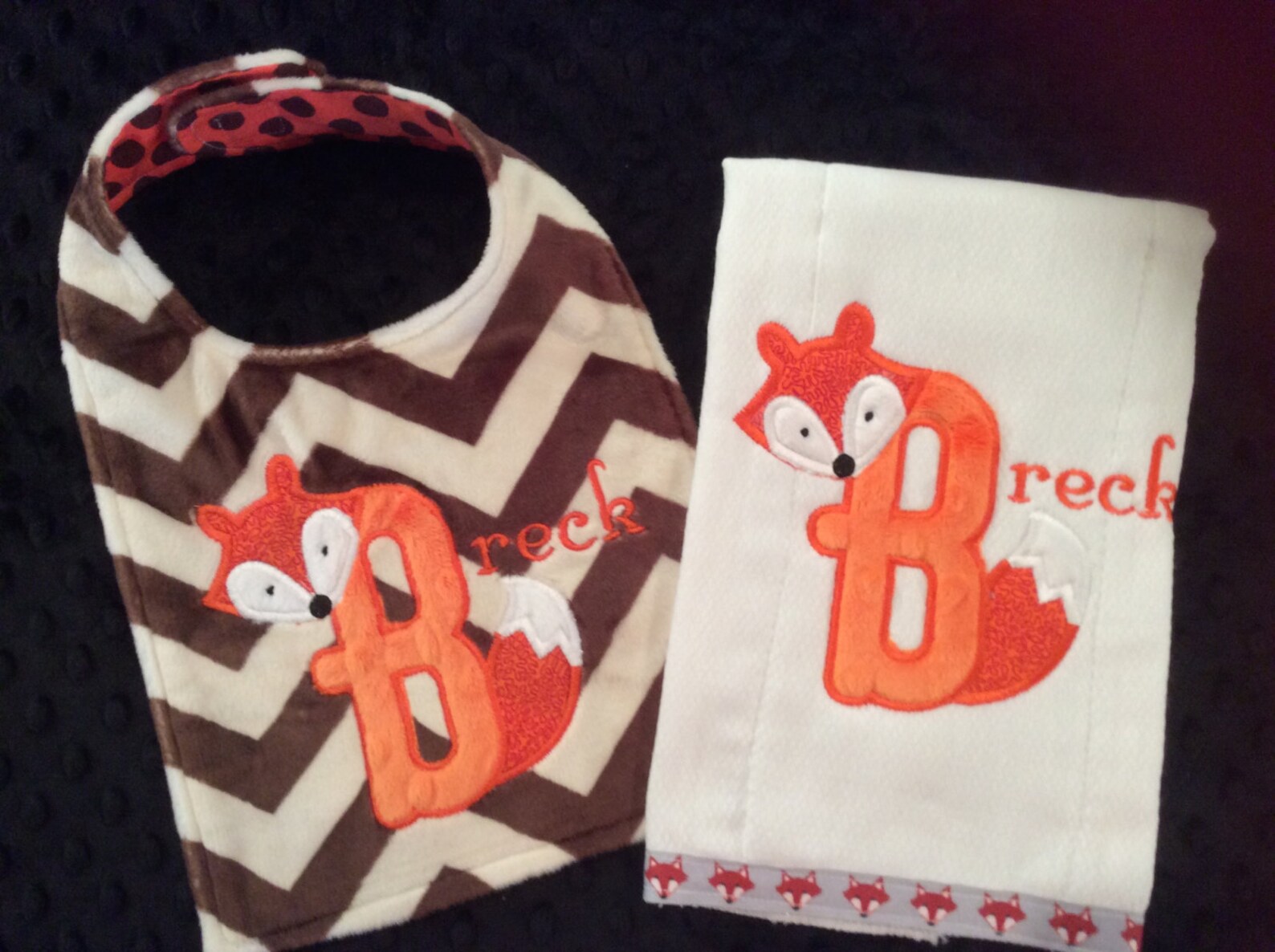 WOODLAND FOX Bib/chevron Fox Burp and Bib Set/fox Bib/fox Burp Cloth ...