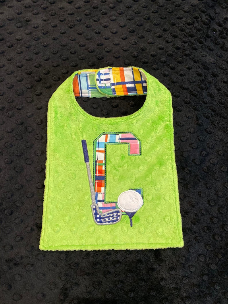 GOLF Bib/golf Initial Bib/lime Green Minky Golf Bib/personalized Golf ...