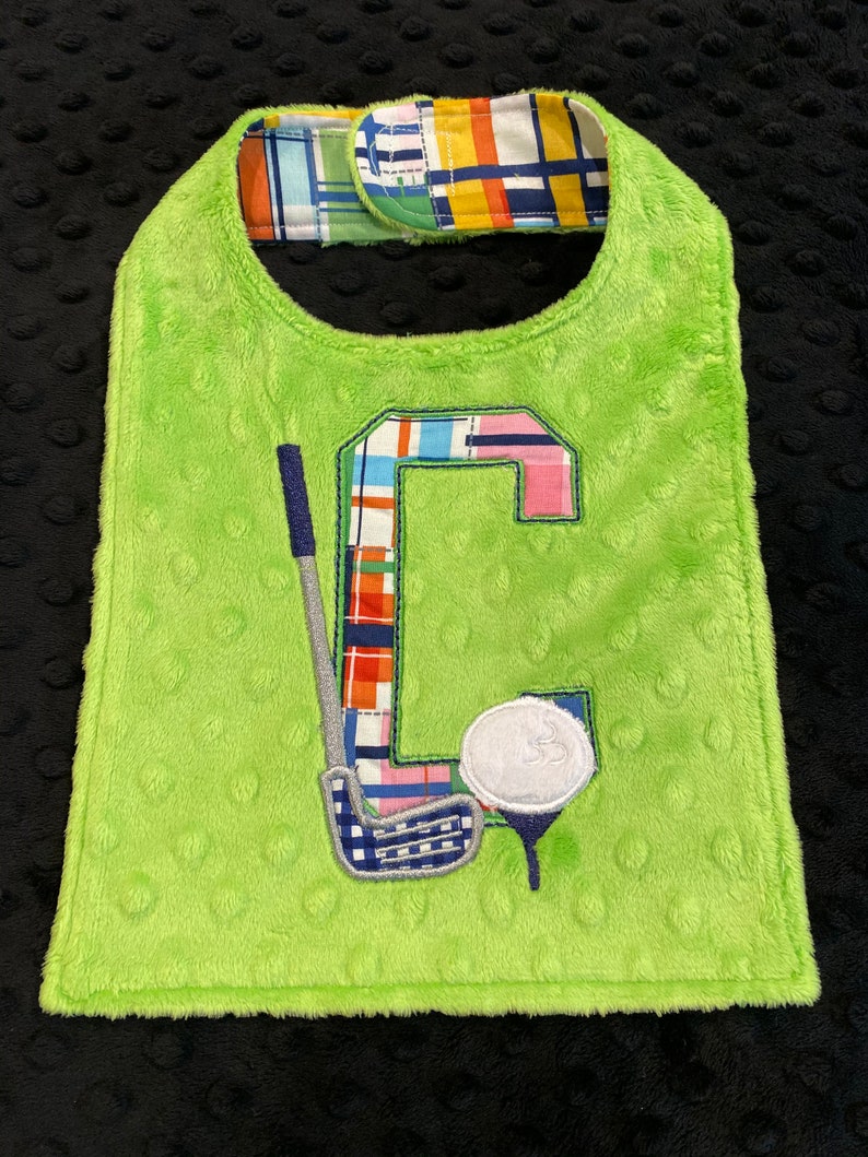 GOLF Bib/golf Initial Bib/lime Green Minky Golf Bib/personalized Golf ...