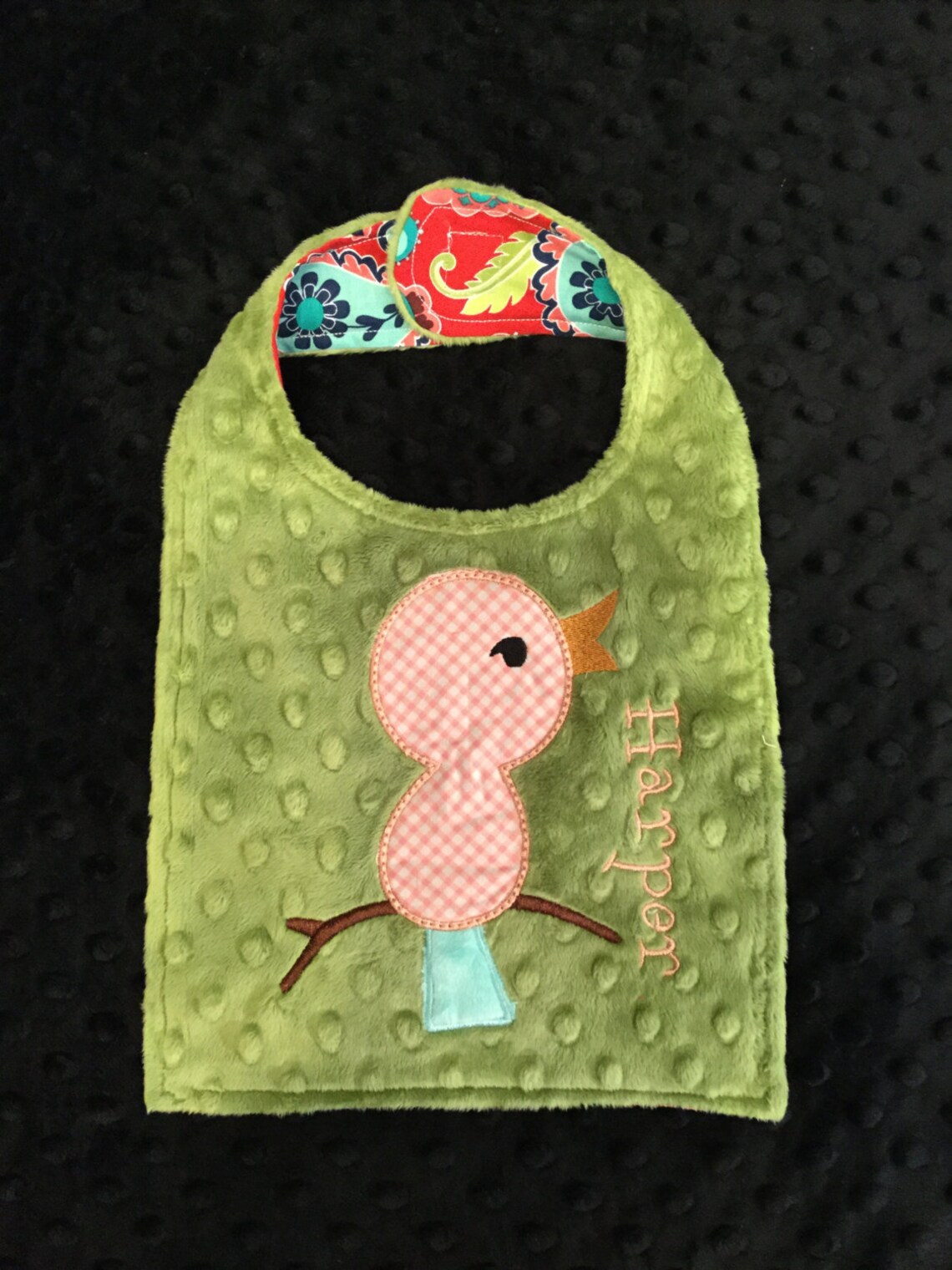 GIRLS Bib/kiwi Green Minky Birdie Bib/newborn Bib/newborn Girl Bib ...