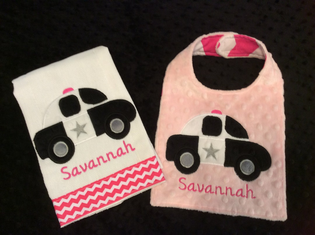 POLICE Bib/pink Police Burp and Bib Set/police Car/police Car Bib/girls ...