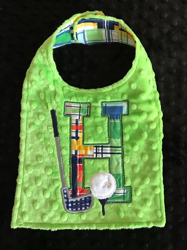 GOLF Bib/golf Initial Bib/lime Green Minky Golf Bib/personalized Golf ...