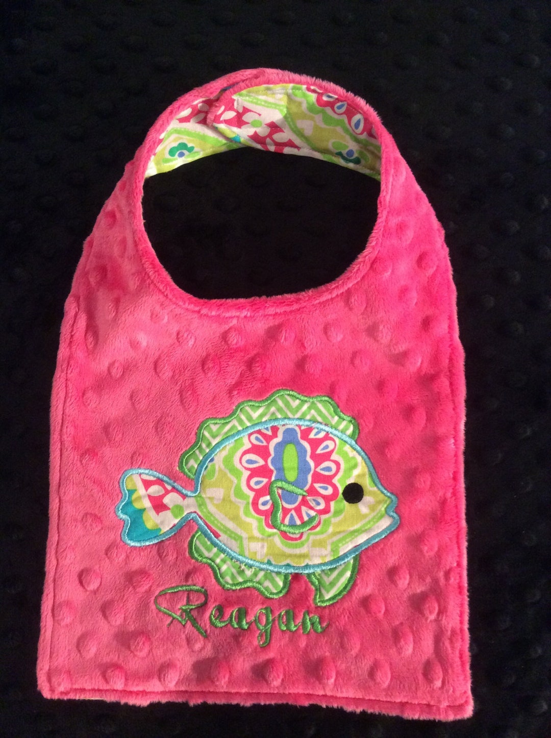 GIRLS BIB/GIRLY Bib/hot Pink Fish Bib/fish Bib/pink Fish Bib ...