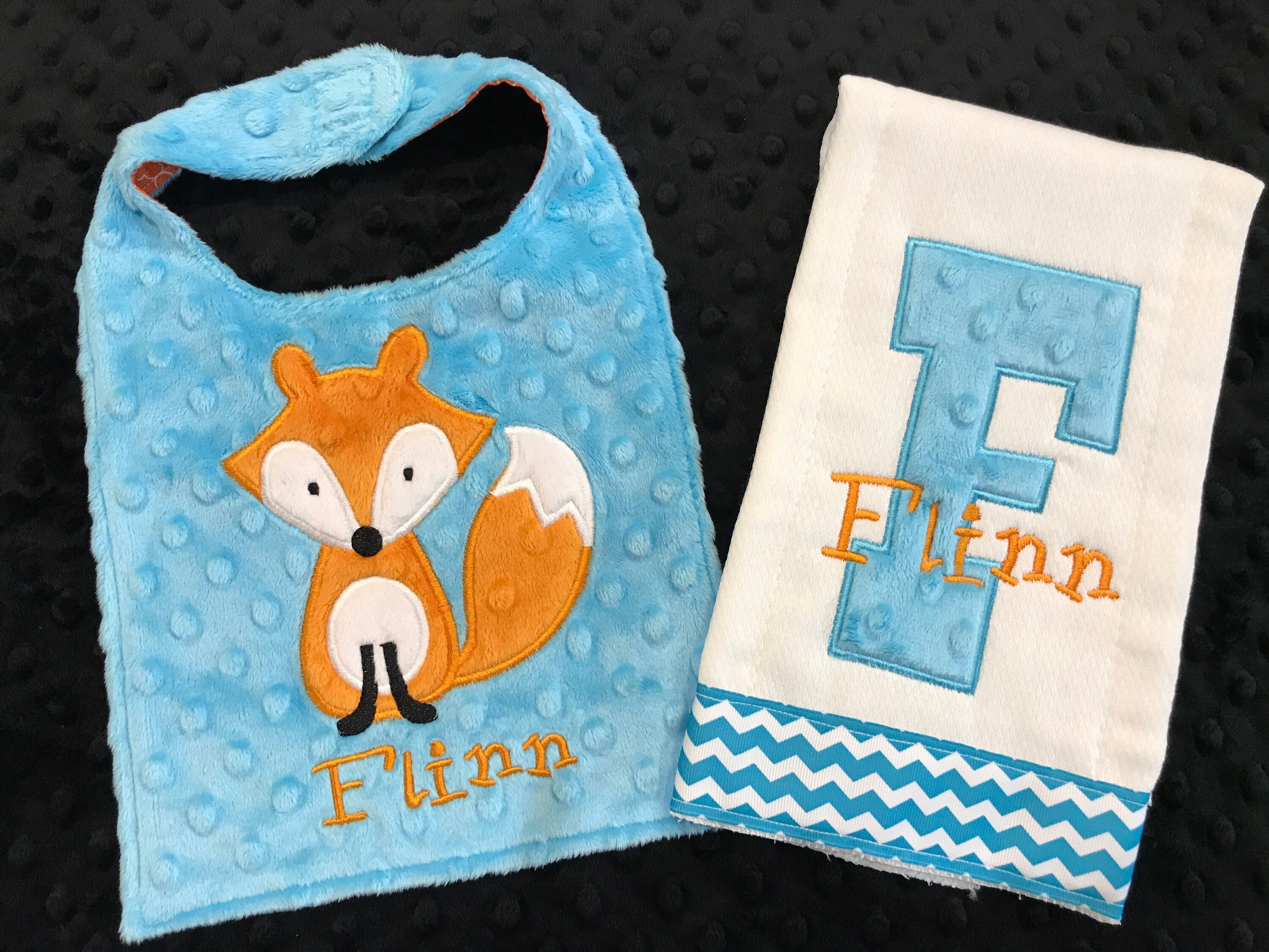 Fox Bib and Burp Set/fox/fox Bib/initial Burp Cloth/fox Bib Set ...
