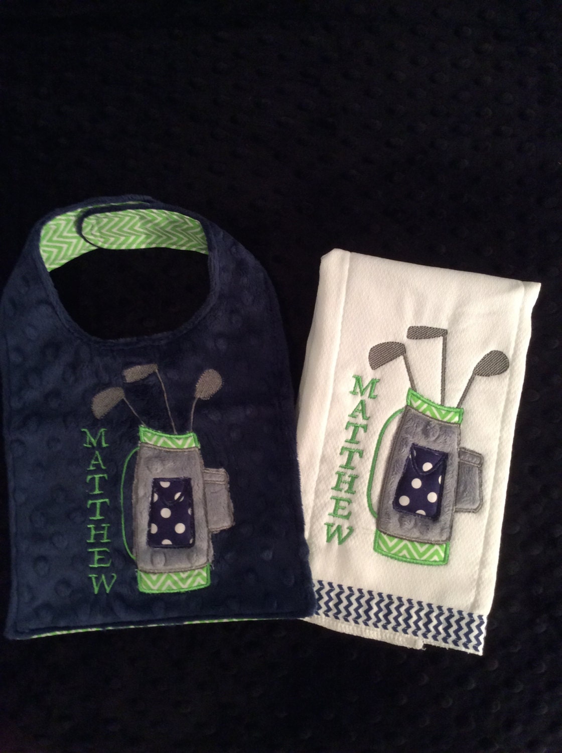 GOLF BIB Set/golf Bag Burp and Bib Set/golf Bib/boys Golf Bib Set/golf ...
