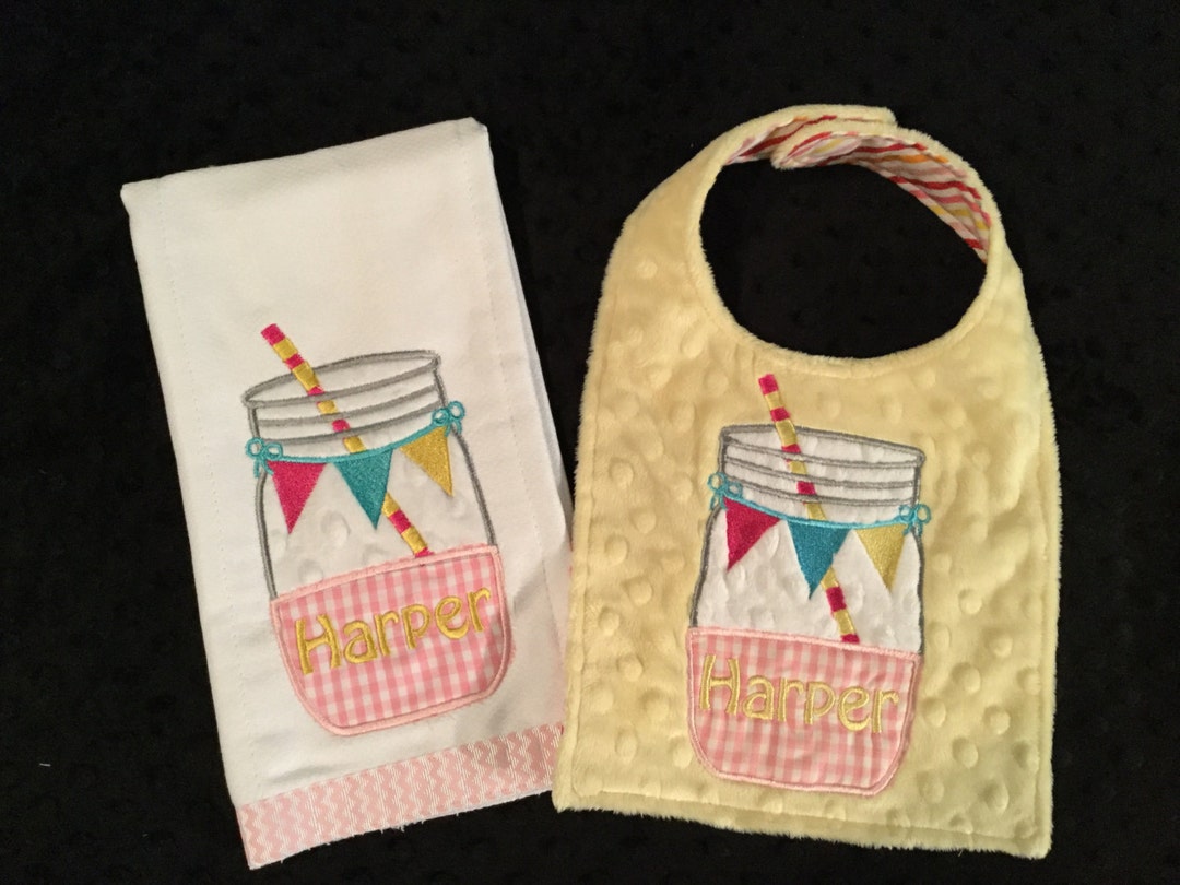 GIRLS BIB Set/pink Lemonade Burp and Bib Set/summer Bib/lemonade Bib ...