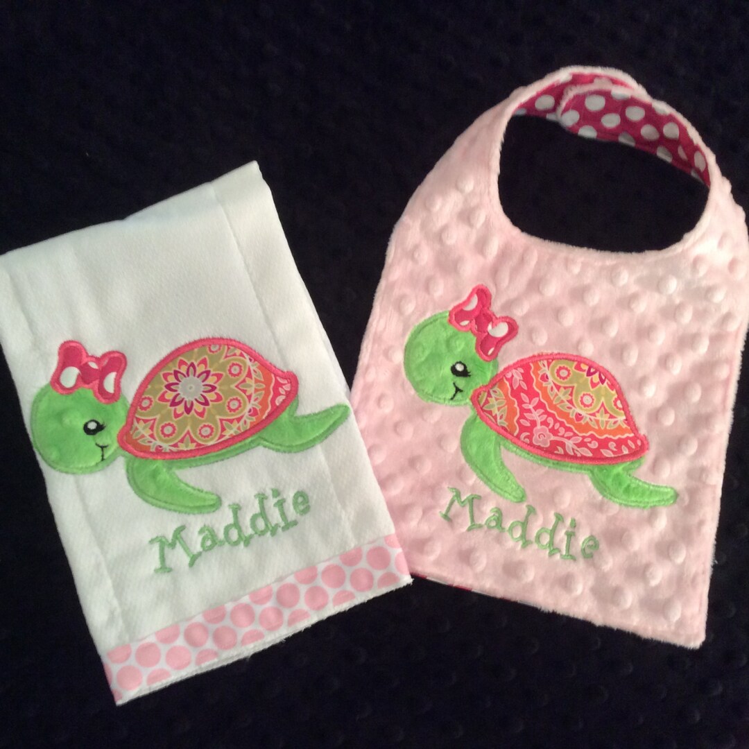 SEA TURTLE Bib/sea Turtle Burp and Bib Set, Sea Turtle, Pink Bib, Girls ...