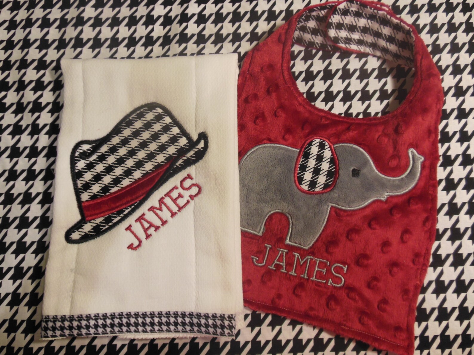 ALABAMA Bib/alabama Houndstooth Bib and Burp Cloth Set/bama Bib ...