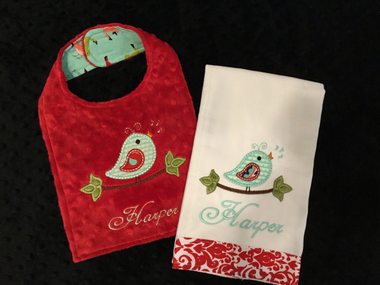 Red Birdie Burp and Bib Set/birdie Bib/birdie/minky Bib/minky - Etsy