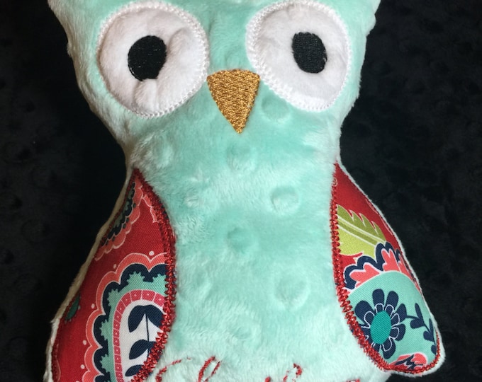 OWL/OWL Toy/aqua and Red Owl/owl/stuffed Owl/stuffed Toy/personalized ...