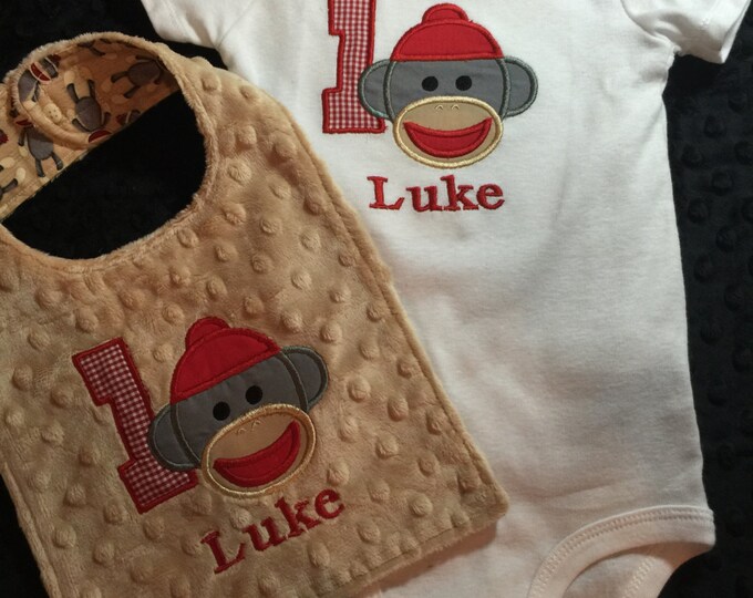 Sock Monkey Outfit and Matching Birthday Bib/birthday Bib/monkey Bib ...